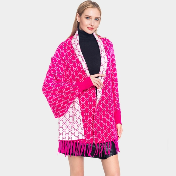 Jackets & Coats | Pink White Luxury Patterned Poncho | Poshmark